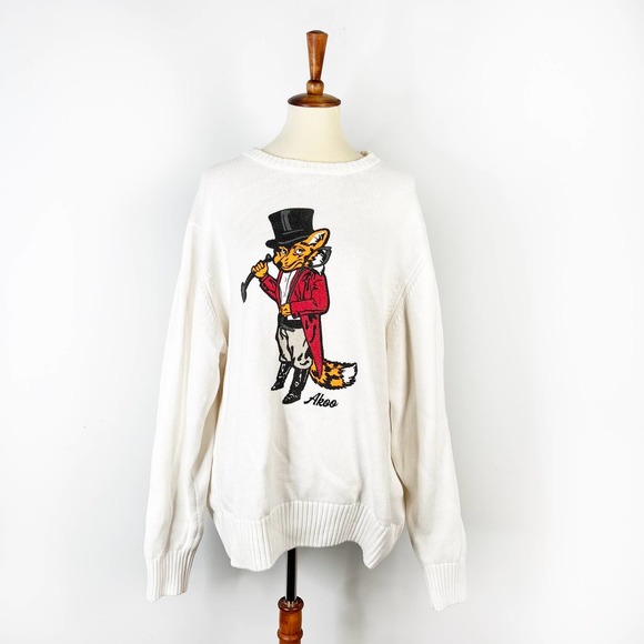 Akoo | Sweaters | Akoo White Fancy Fox Screen Print Sweater Plus Size ...